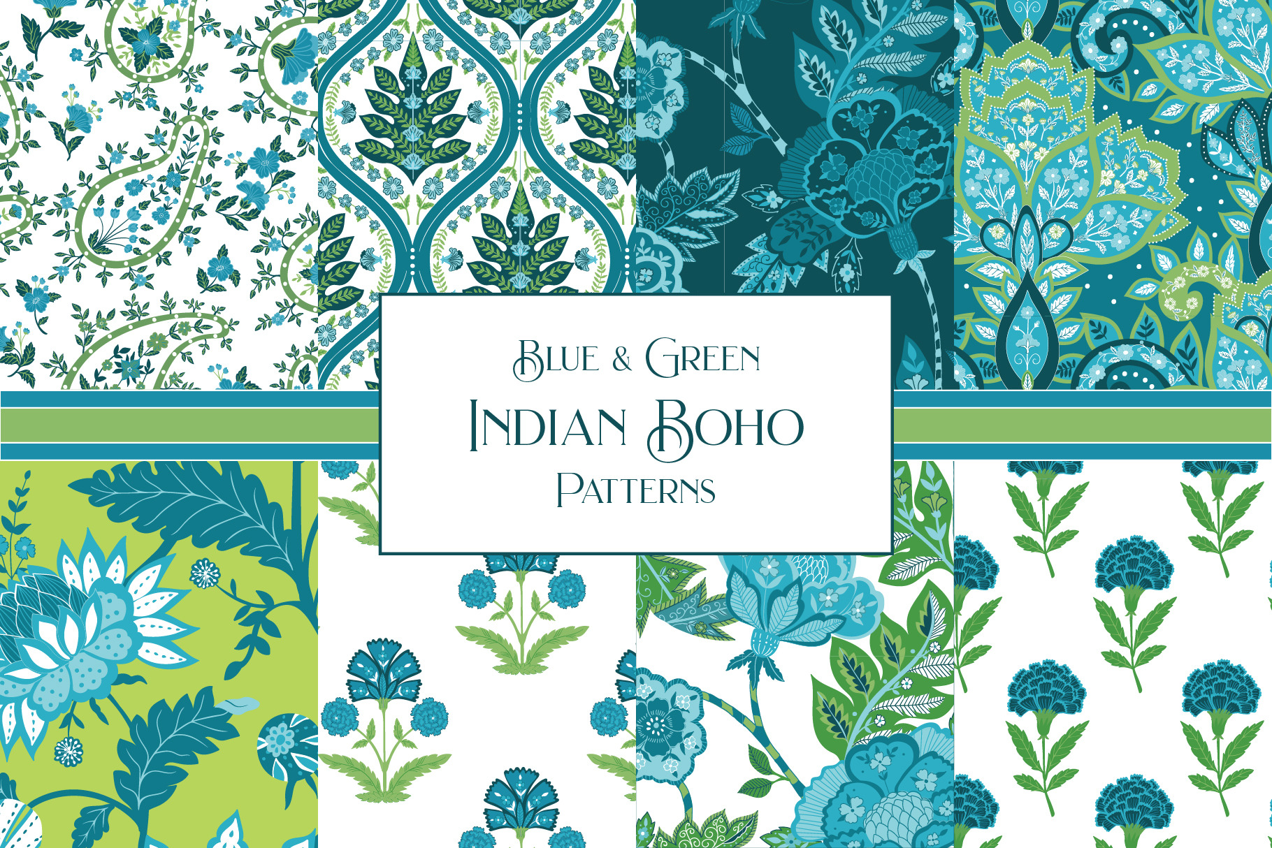 Blue Green Boho Papers | Creative Market