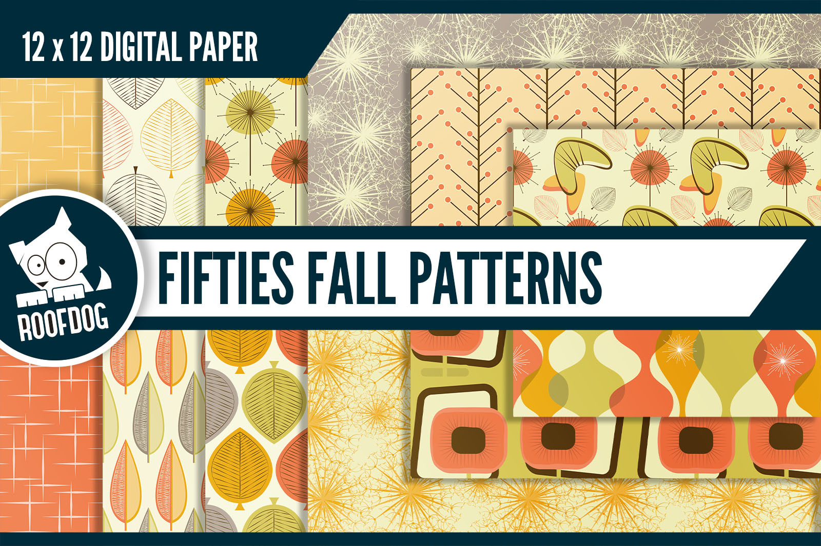 1950s Fall digital paper—mid-century, a Wallpaper Graphic by Roofdog Design