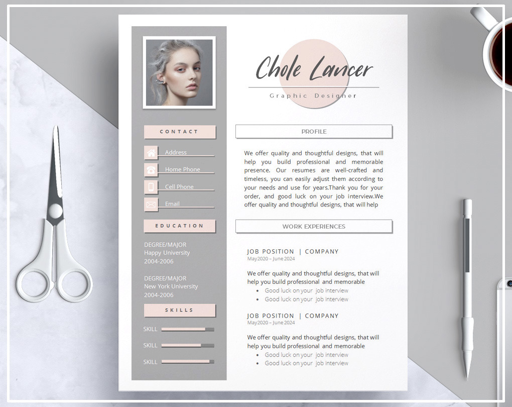 Resume Template/ Cover Letter/ Pink, a Templates & Theme by Freestyle ...