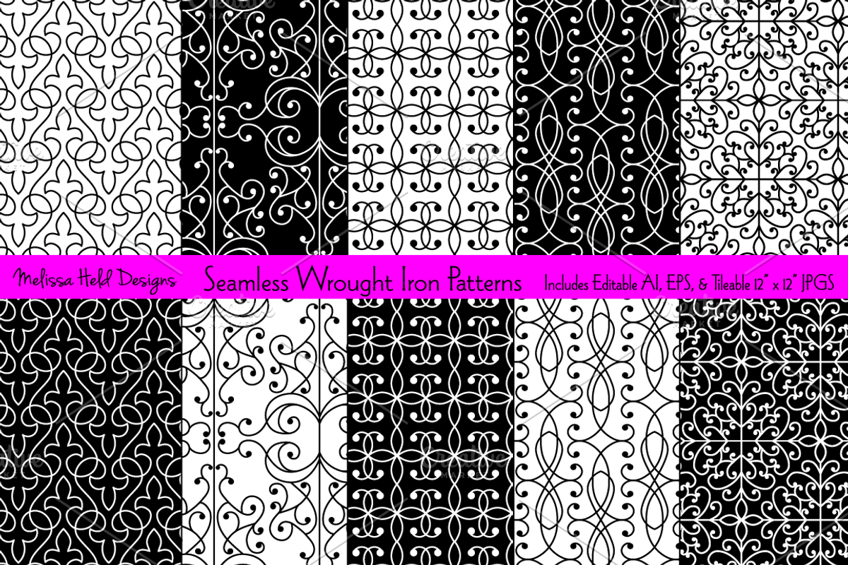 Seamless Wrought Iron Patterns, a Pattern Graphic by Melissa Held Designs