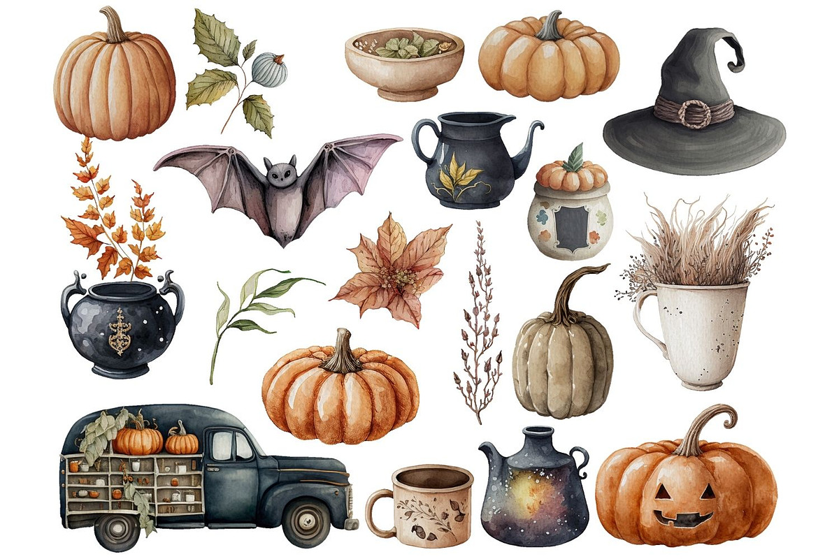 Cute Halloween Clipart Set, a Graphic by JBArt Clipart