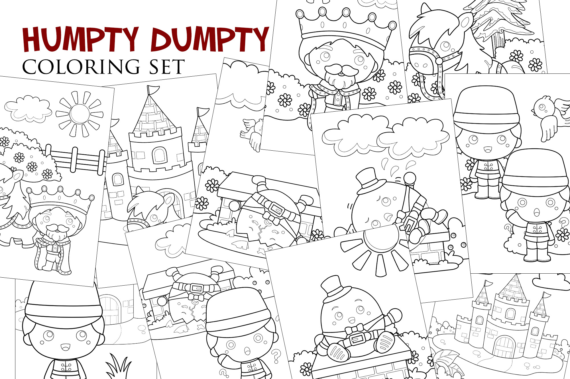 Humpty Dumpty kids & adult coloring, a Graphic by Peekadillie Art ...