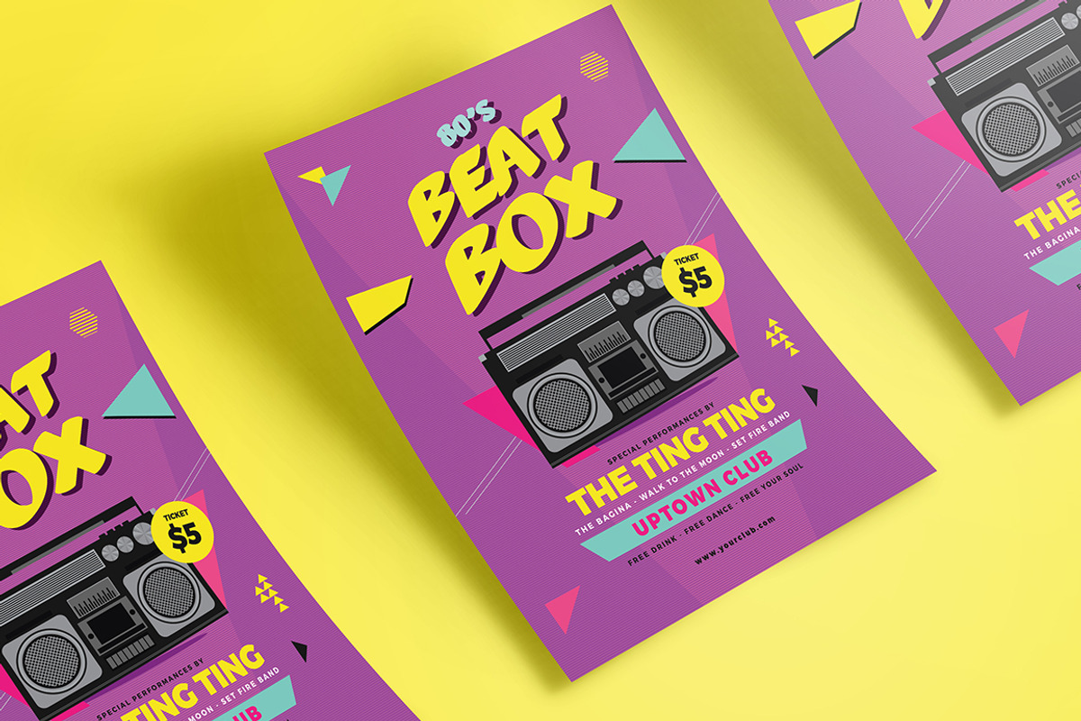 80s Beat Box Music Flyer, a Flyer Template by Guuver | Creative Market