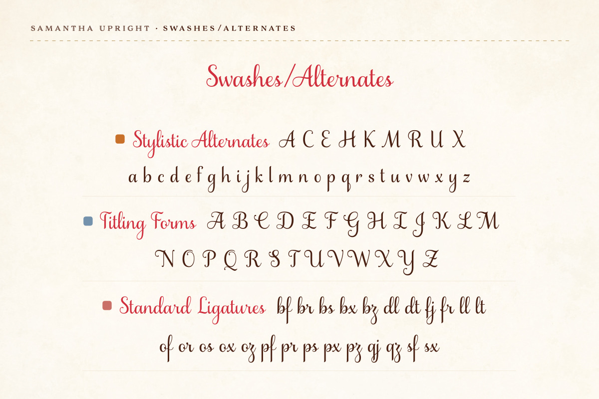 Samantha Upright Pro, a Script Font by Laura Worthington