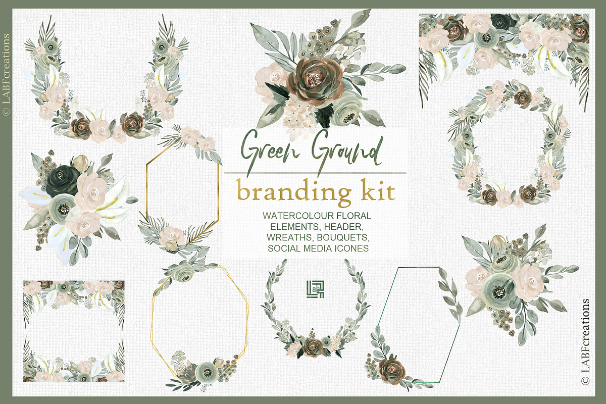 Green ground. Watercolor flowers, an Illustration by LABFcreations
