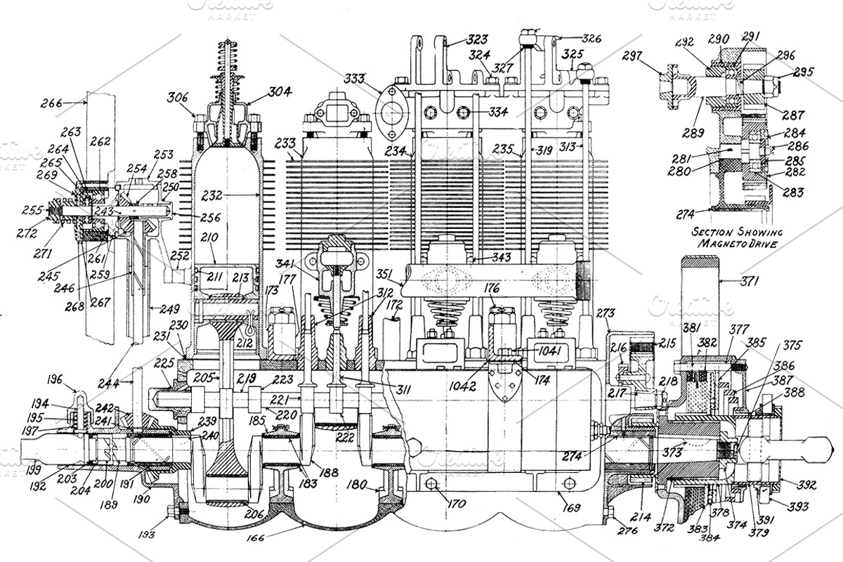 Vintage Mechanical Drawings, a Texture Graphic by Blue Line Design