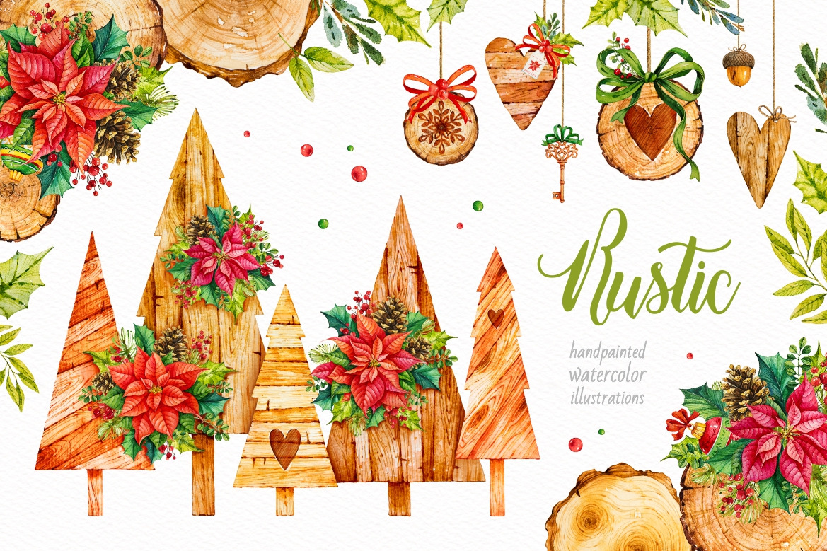 Christmas Rustic, a Decorative Illustration by Ekaterina Mikheeva
