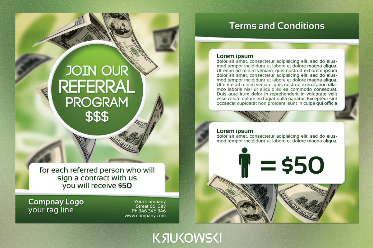 Referral Program 2 Sided Flyer, a Flyer Template by Krukowski Graphics