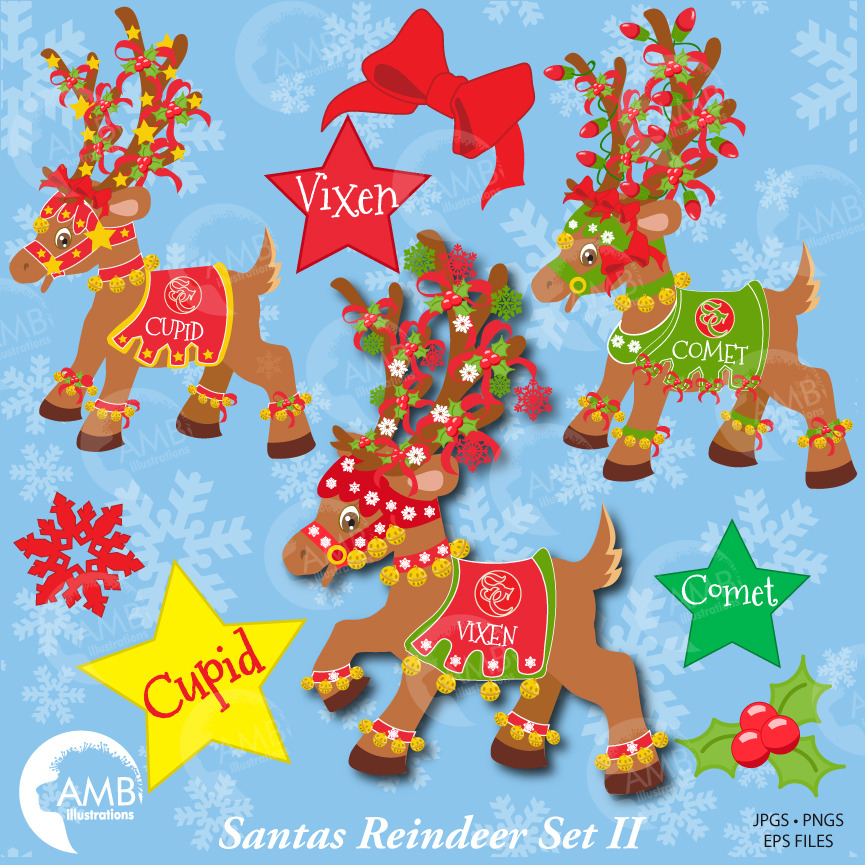 Christmas Reindeer Clipart 2, 384, an Illustration by AMBillustrations