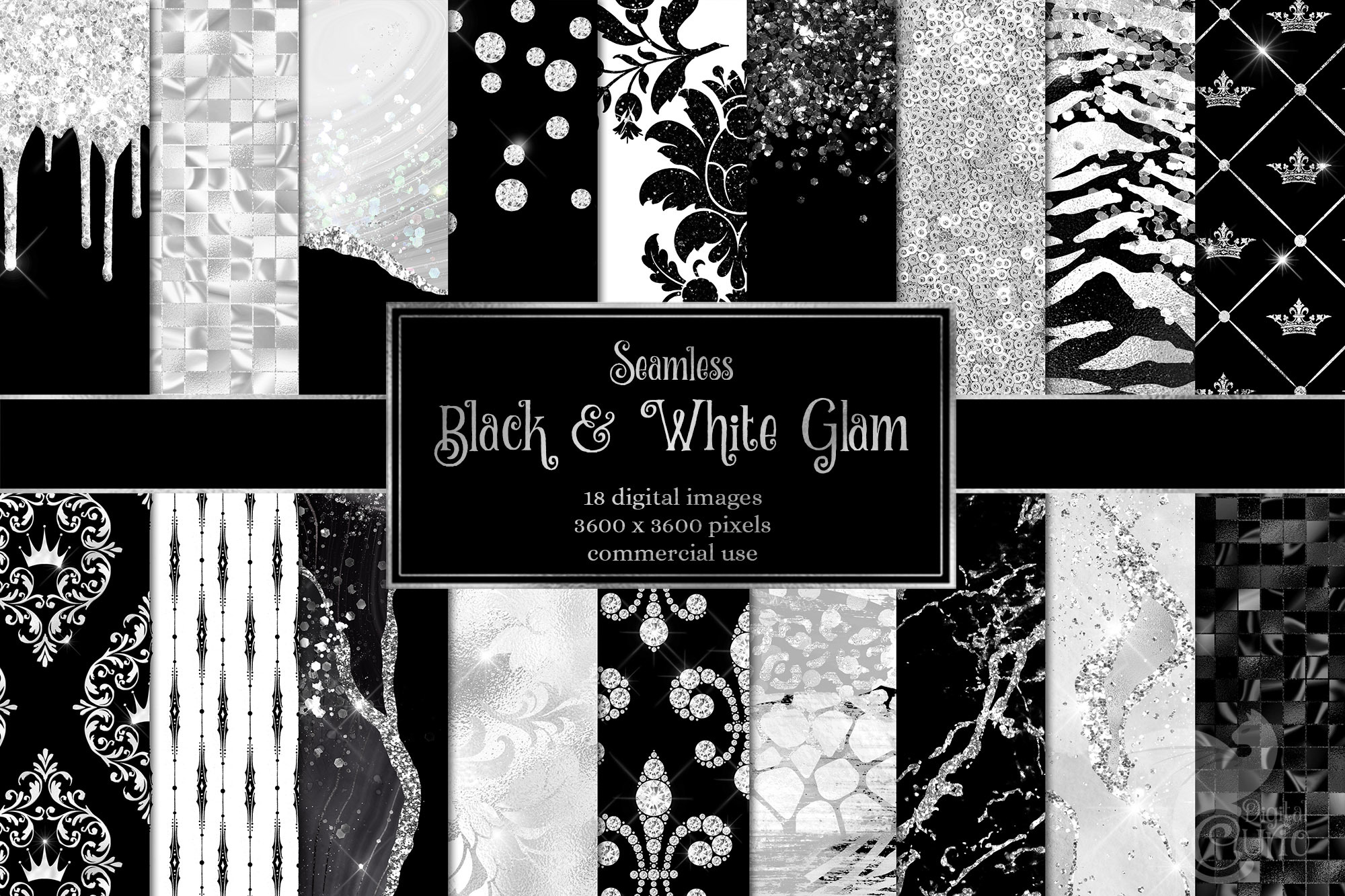 Black and White Glam Digital Paper, a Texture Graphic by Digital Curio