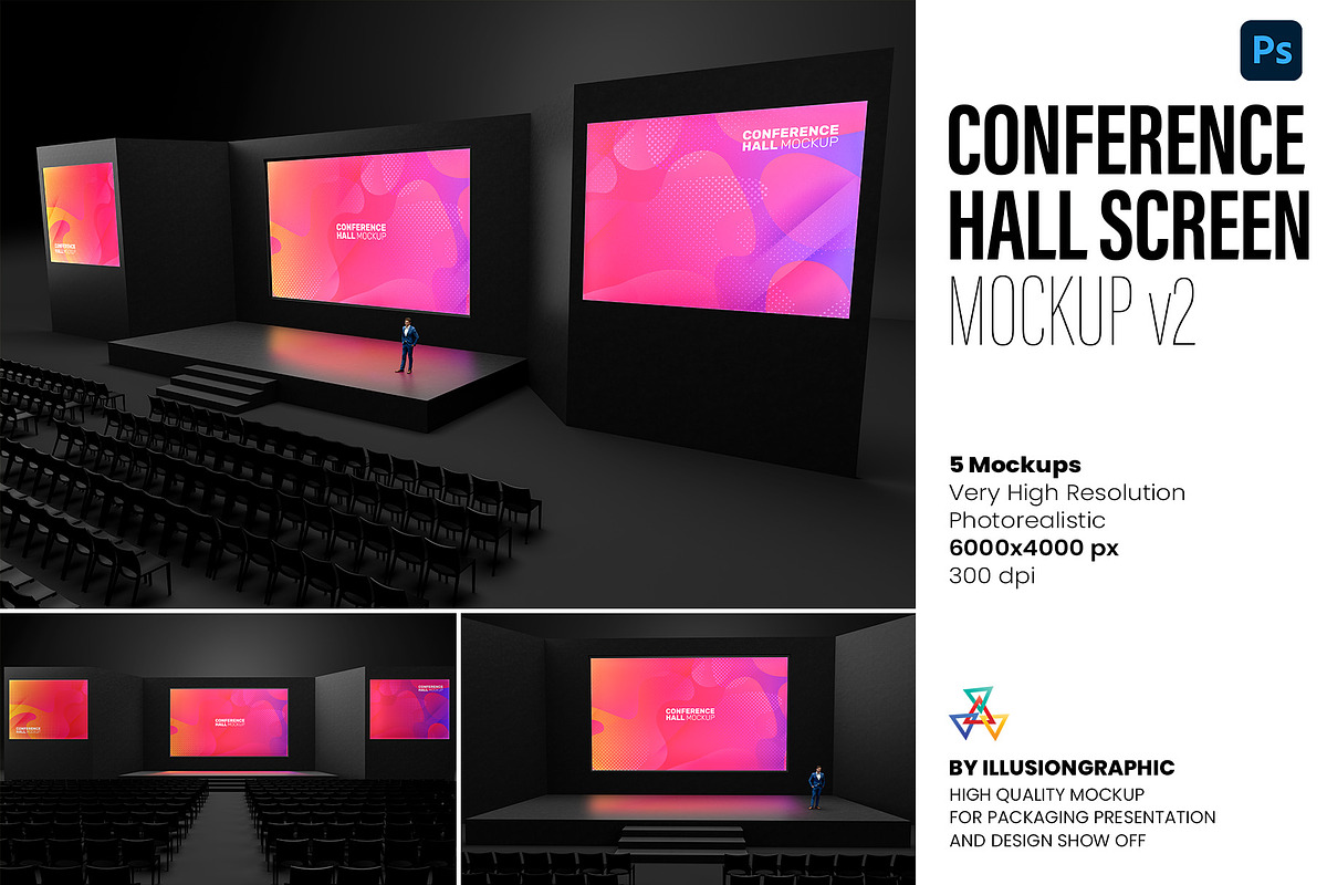 Conference Hall Screen Mockup v2, a Product Mockup by Illusiongraphic