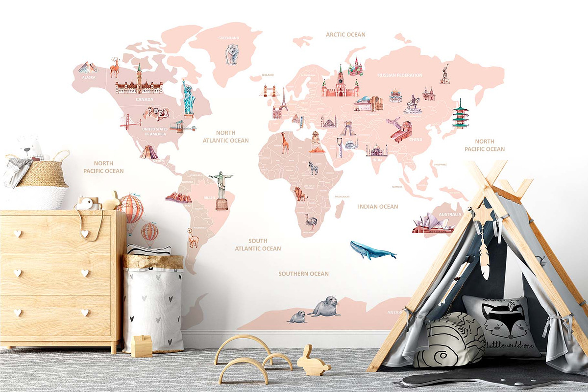 World map with attractions, an Education Illustration by VerAna