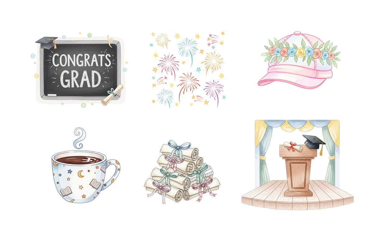 Watercolor Graduation Clipart
