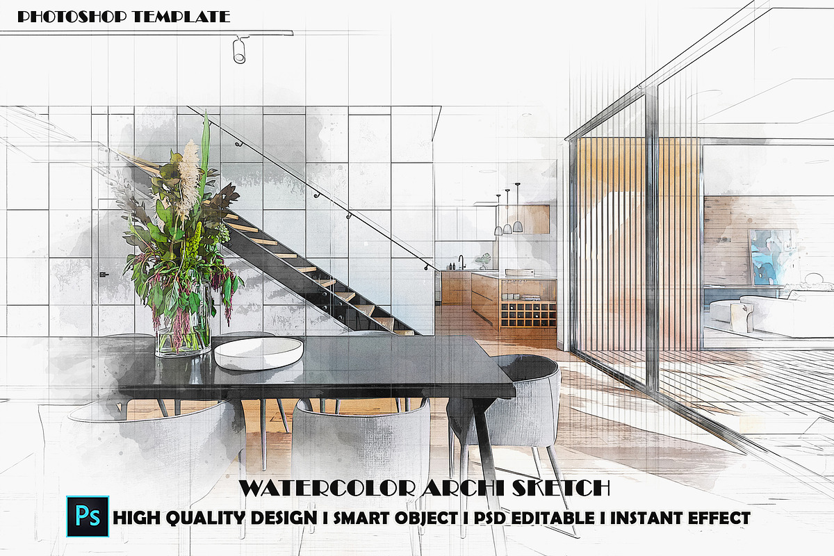 Archi Sketch Photoshop Template, an Action Add-On by 3d_model_tifotizi ...