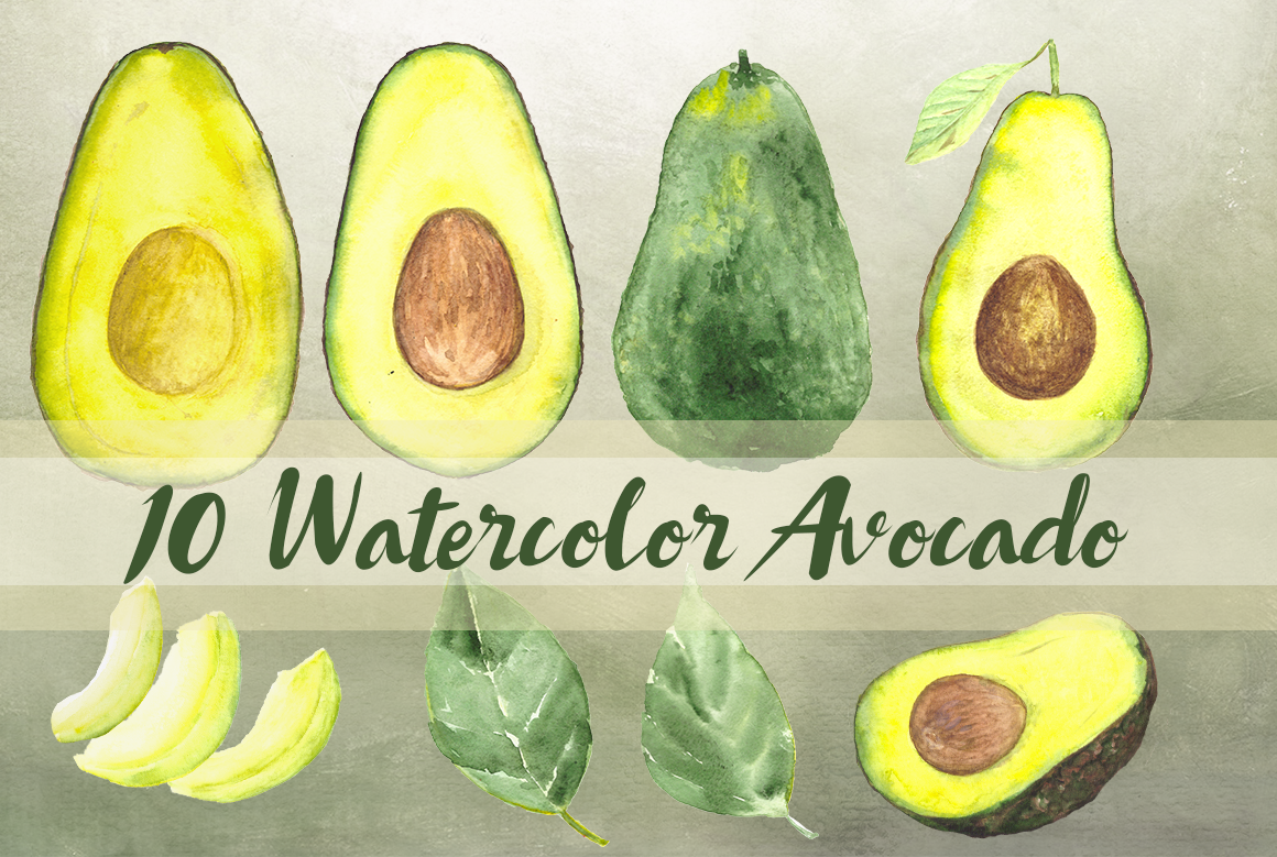 10 Watercolor Avocado Clip Art Set, an Object Graphic by Tati Bordiu