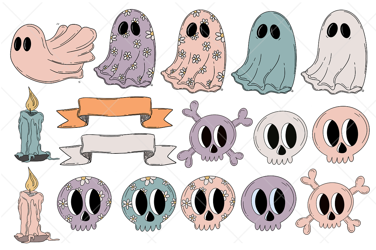 Groovy Pastel Halloween Clipart, a Graphic by Murphy & Frank