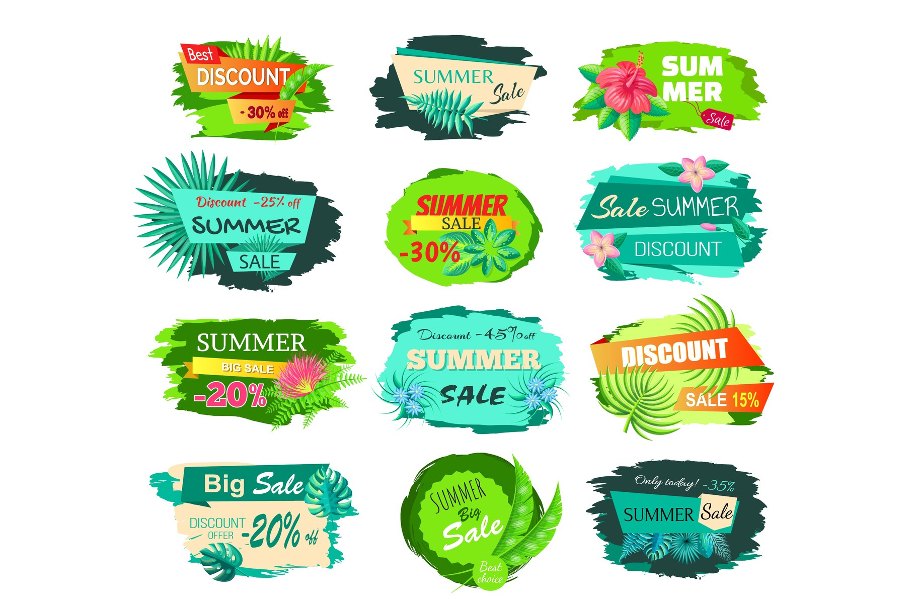 Set Promo Labels Tropical Flowers, a Decorative Illustration by robuart