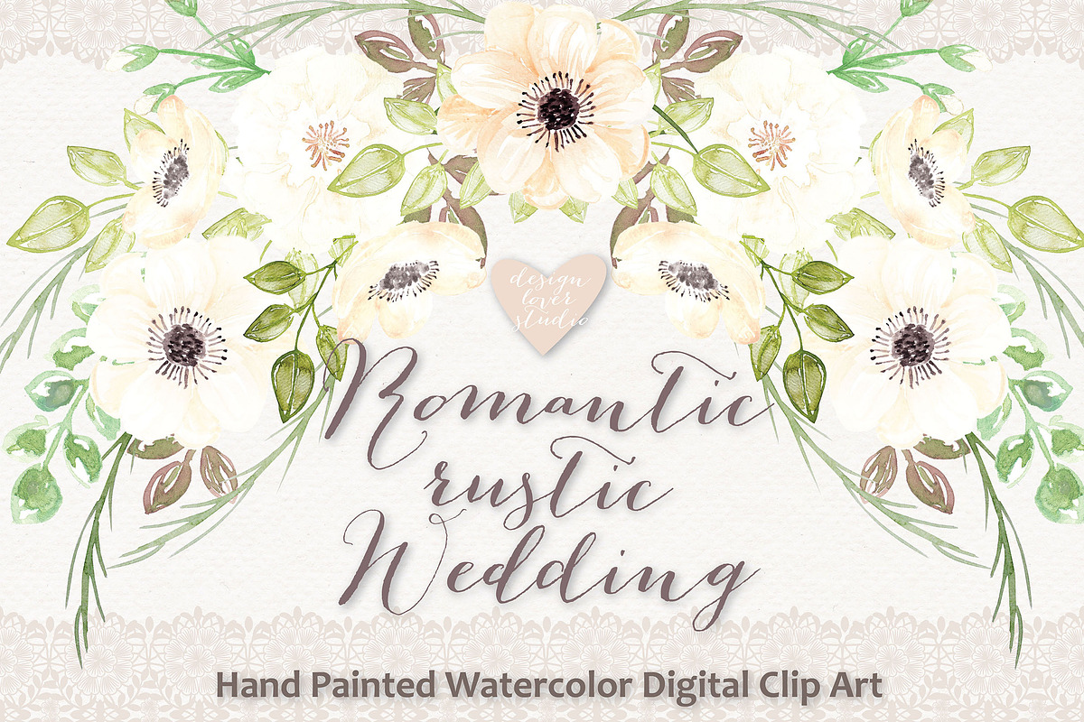 Watercolor Romantic rustic clipart, an Illustration by designloverstudio