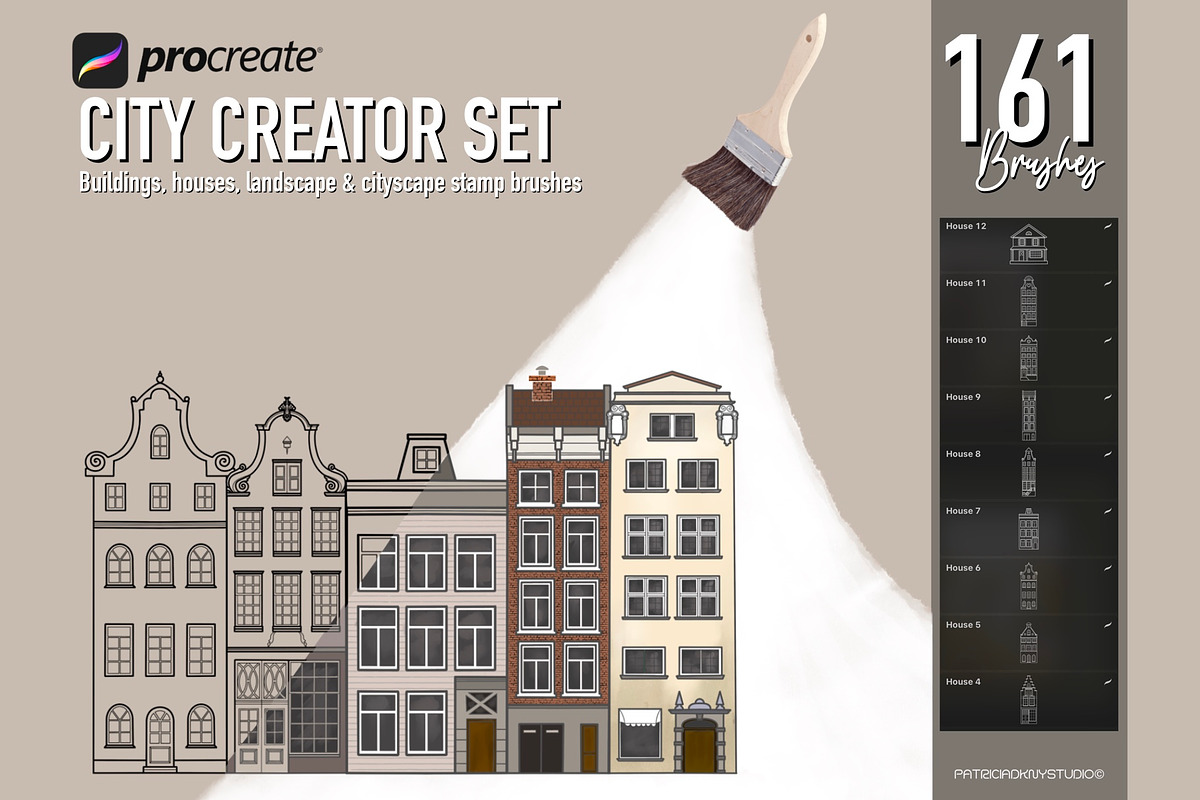 Procreate city creator brushes, a Brush Add-On by PDknyStudio