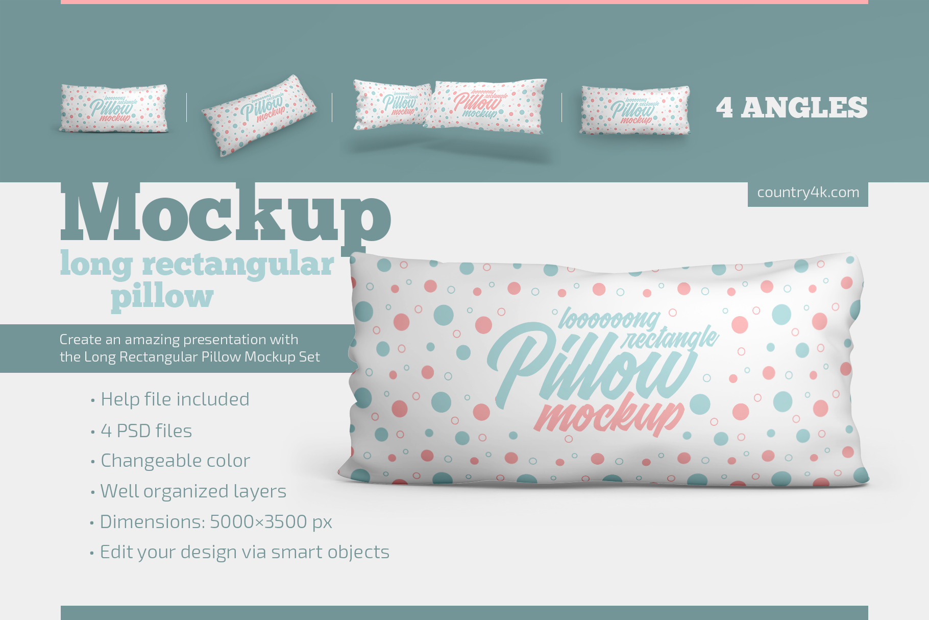 Long Rectangular Pillow Mockup Set, a Household Mockup by Country4k