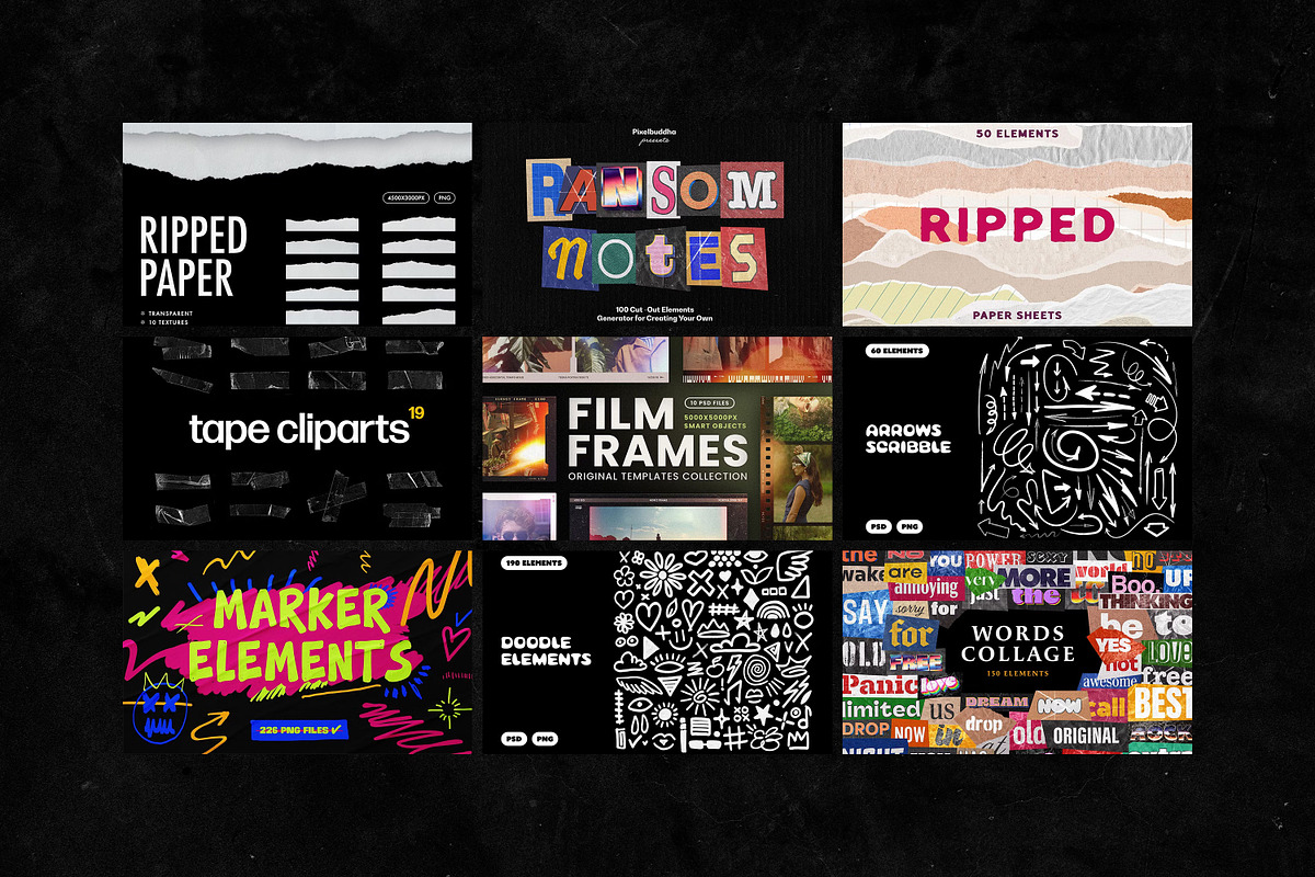 Collage Elements & Effects Bundle, a Graphic by pixelbuddha.net