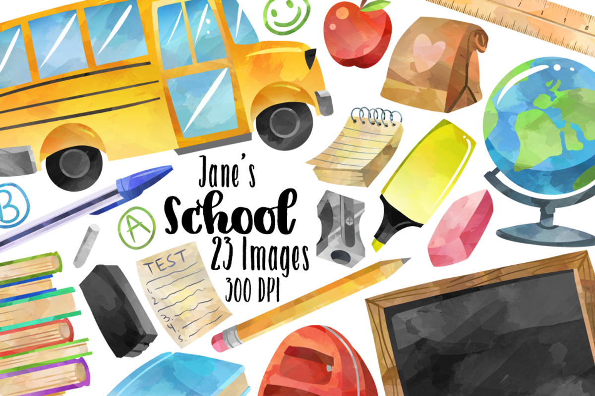 Watercolor School Supplies Clipart, an Education Illustration by ...