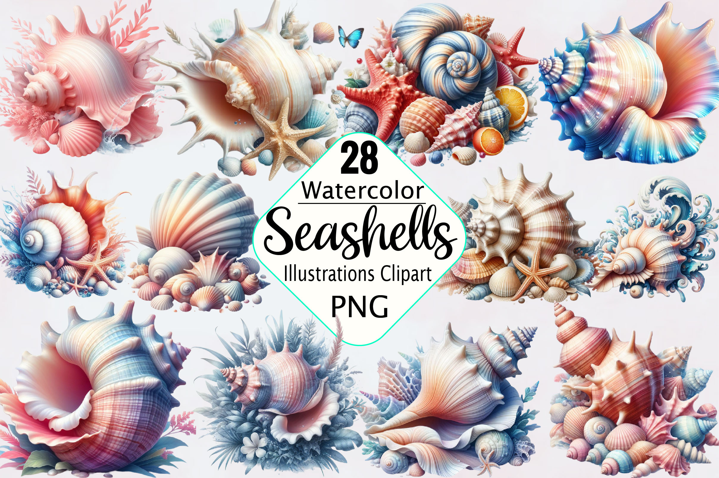 Seashells Clipart, Seashell PNG Clip, an Illustration by SVGArt ...