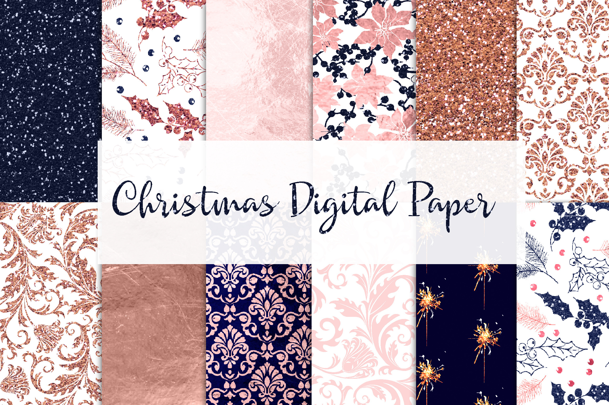 Digital paper navy, pink, rose gold | Graphic Patterns ~ Creative Market