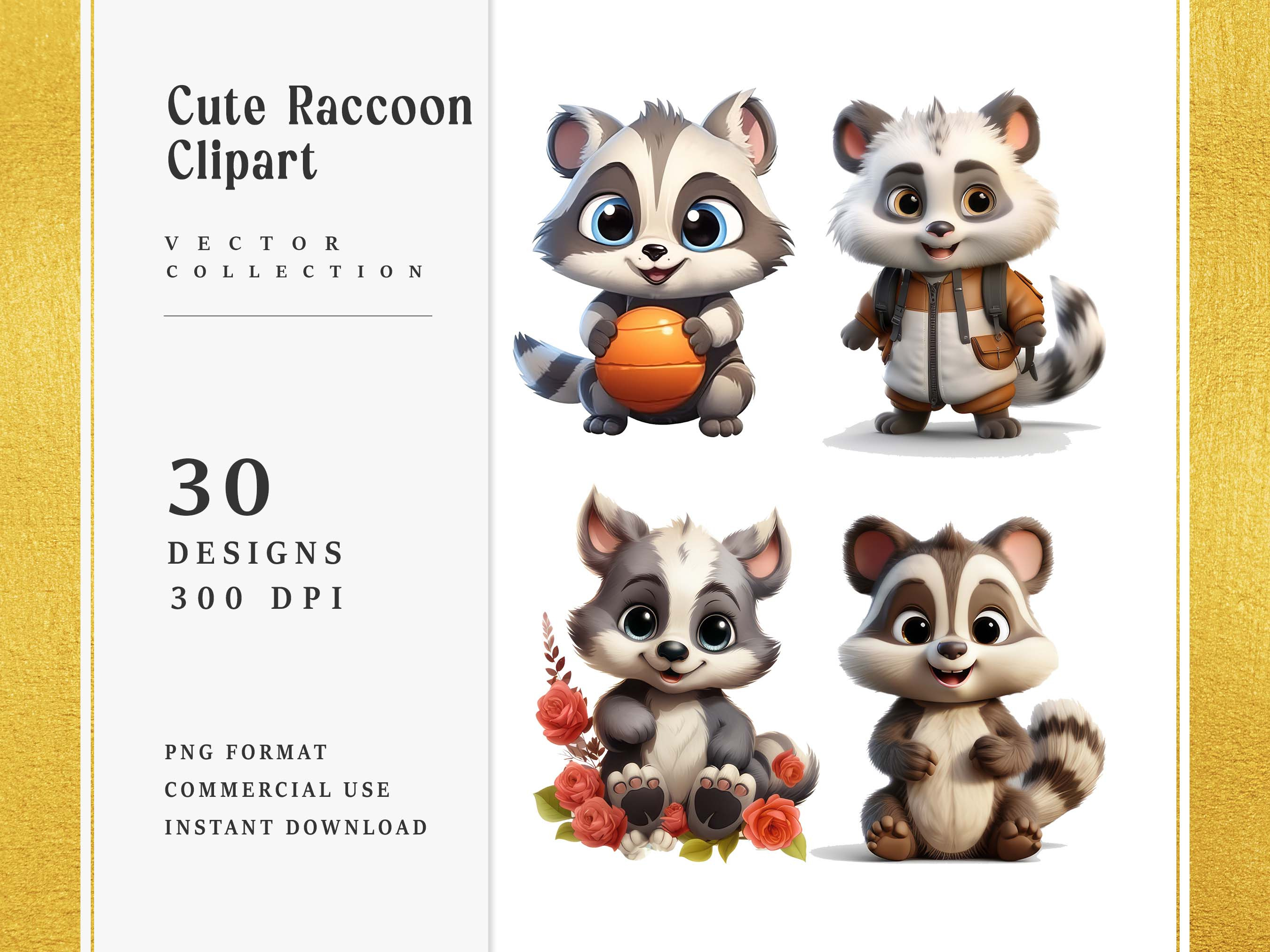Vector Cute Raccoon Clipart Bundle, an Animal Illustration by Design Scotch