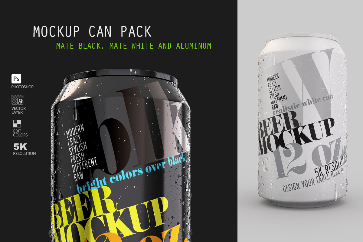 Can Mockup Black White Aluminum, a Cups & Container Mockup by LESZ Design