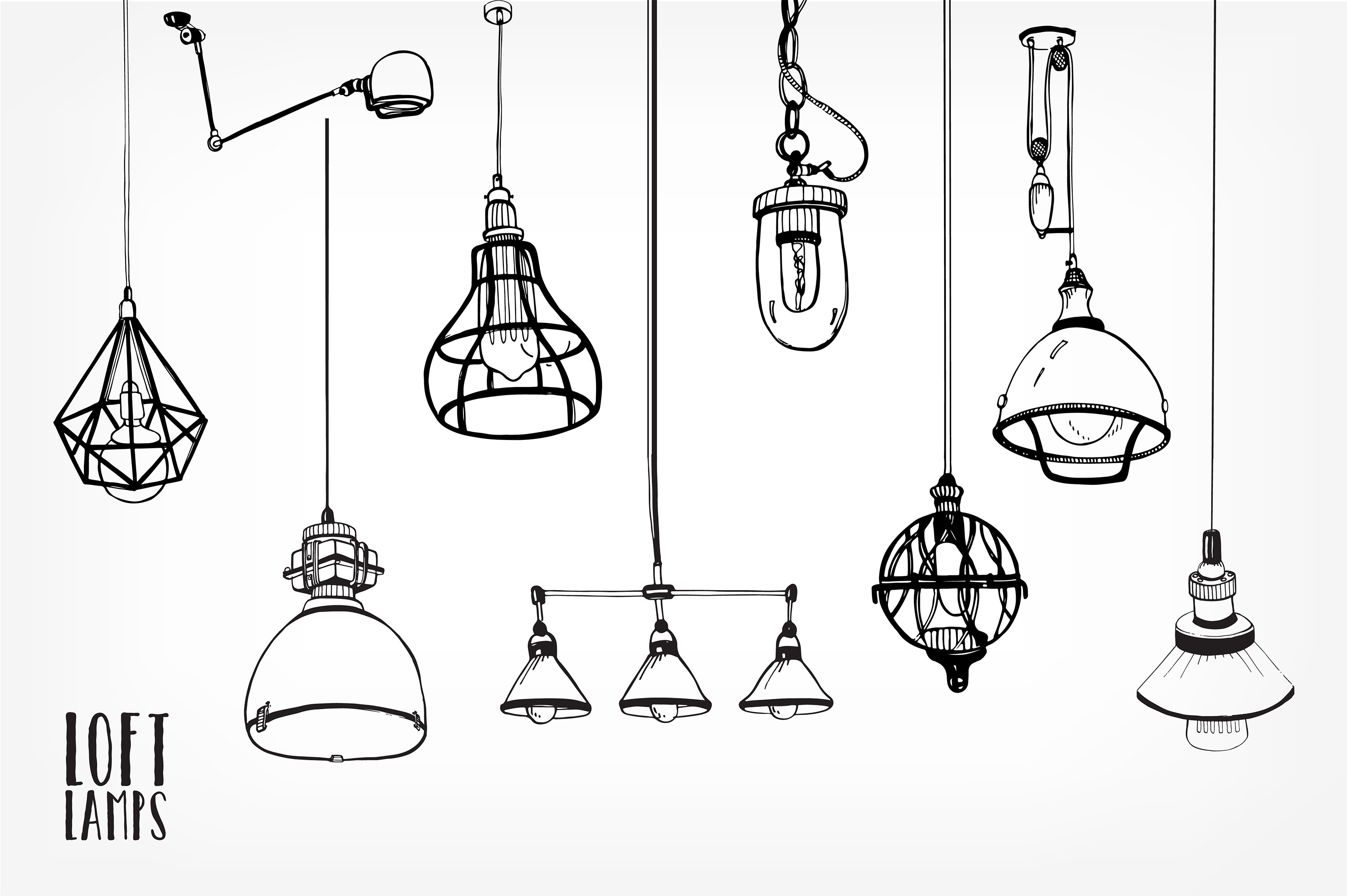 Set of modern isolated loft lamps , a Decorative Illustration by Good ...