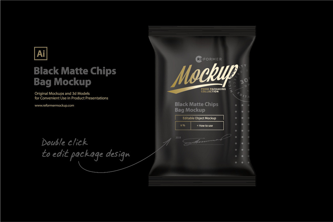 Black Matte Chips Bag Mockup, a Packaging Mockup by Reformer Mockup