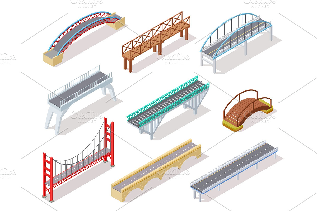 Isometric bridge. Concrete bridges, a Background Graphic by Valerie Bodnar