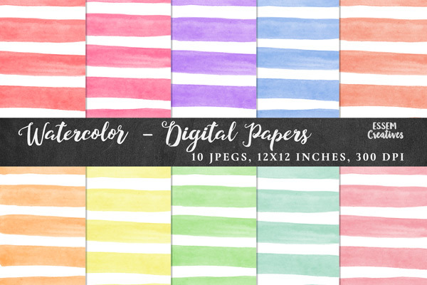 BUNDLE Watercolour Digital Papers, a Pattern Graphic by Essem Creatives