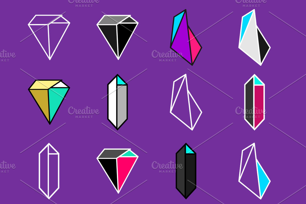 Crystals icons & patterns, an Illustration by Librebird