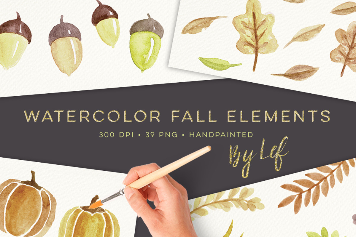 Fall Watercolor Elements Graphics, an Illustration by By Lef