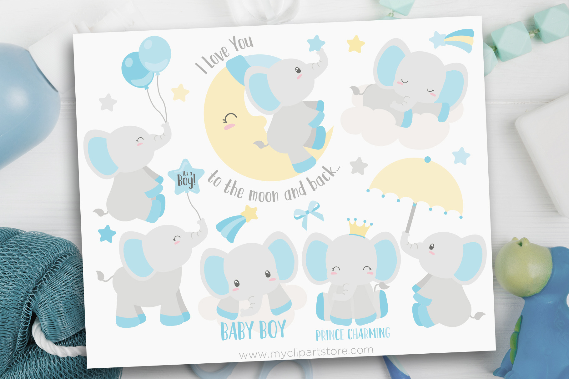 Baby Boy Elephants Clipart + SVG, an Illustration by MyClipArtStore ...