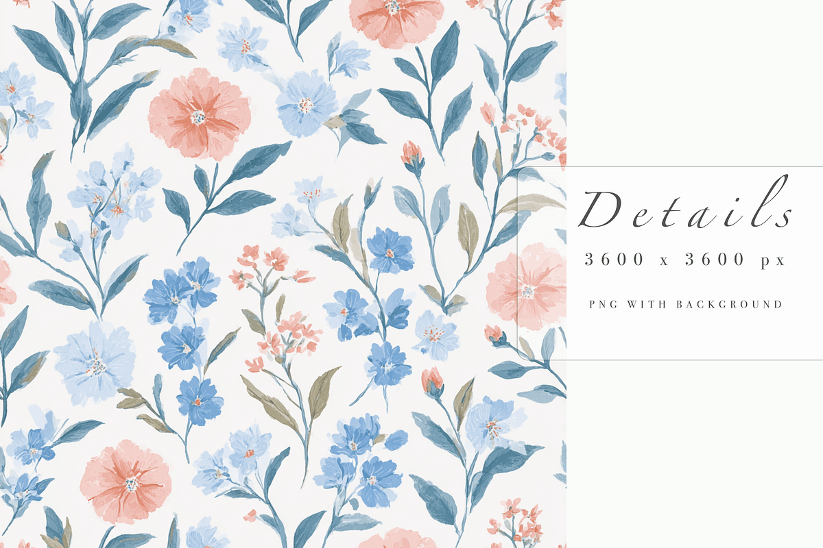 Soft Blue and Dusty Rose Floral Seamless Pattern