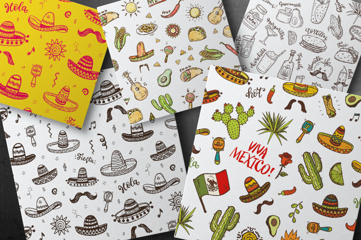 Mexican Party big set + patterns, a Food Illustration by Hala