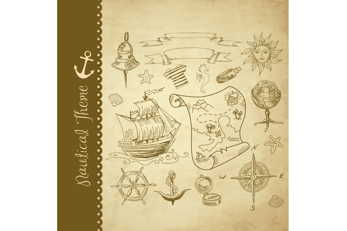 Nautical clip art treasure map, an Illustration by GraphicMarket