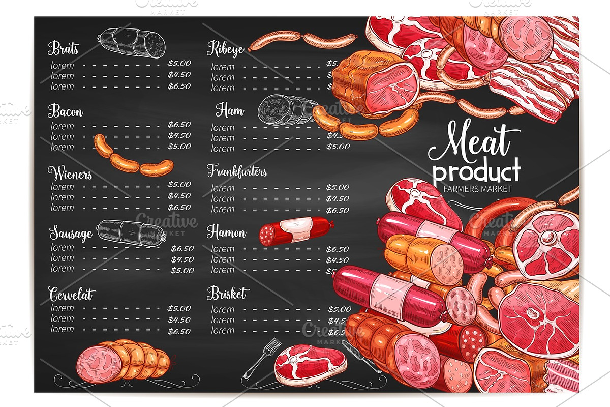 Vector meat price template butchery or farm market, a Food Illustration ...