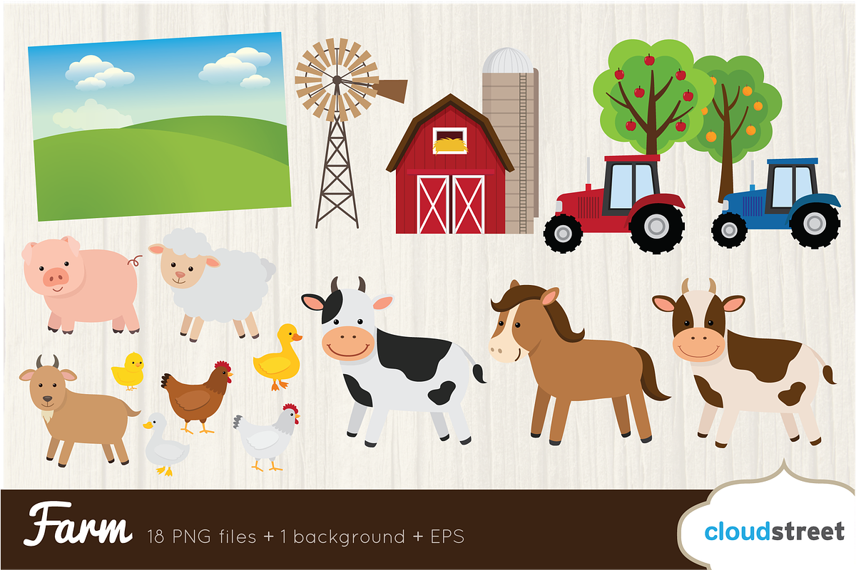 Farm Clip Art, an Animal Illustration by cloudstreetlab