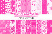 Pink Winter digital paper, a Pattern Graphic by Doodle Cloud Studio