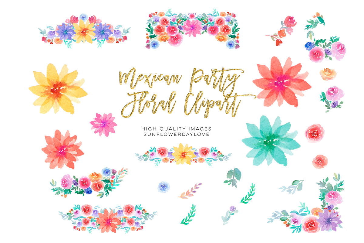 Mexican Fiesta Flowers Clipart, an Illustration by Sunflower Day Love