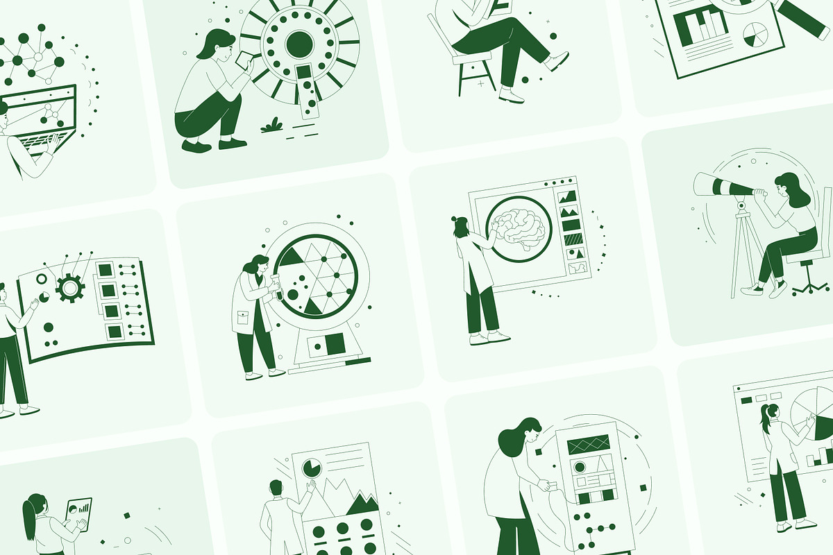 Animated Research Illustration Set, a Solid Icon by Creative Stall