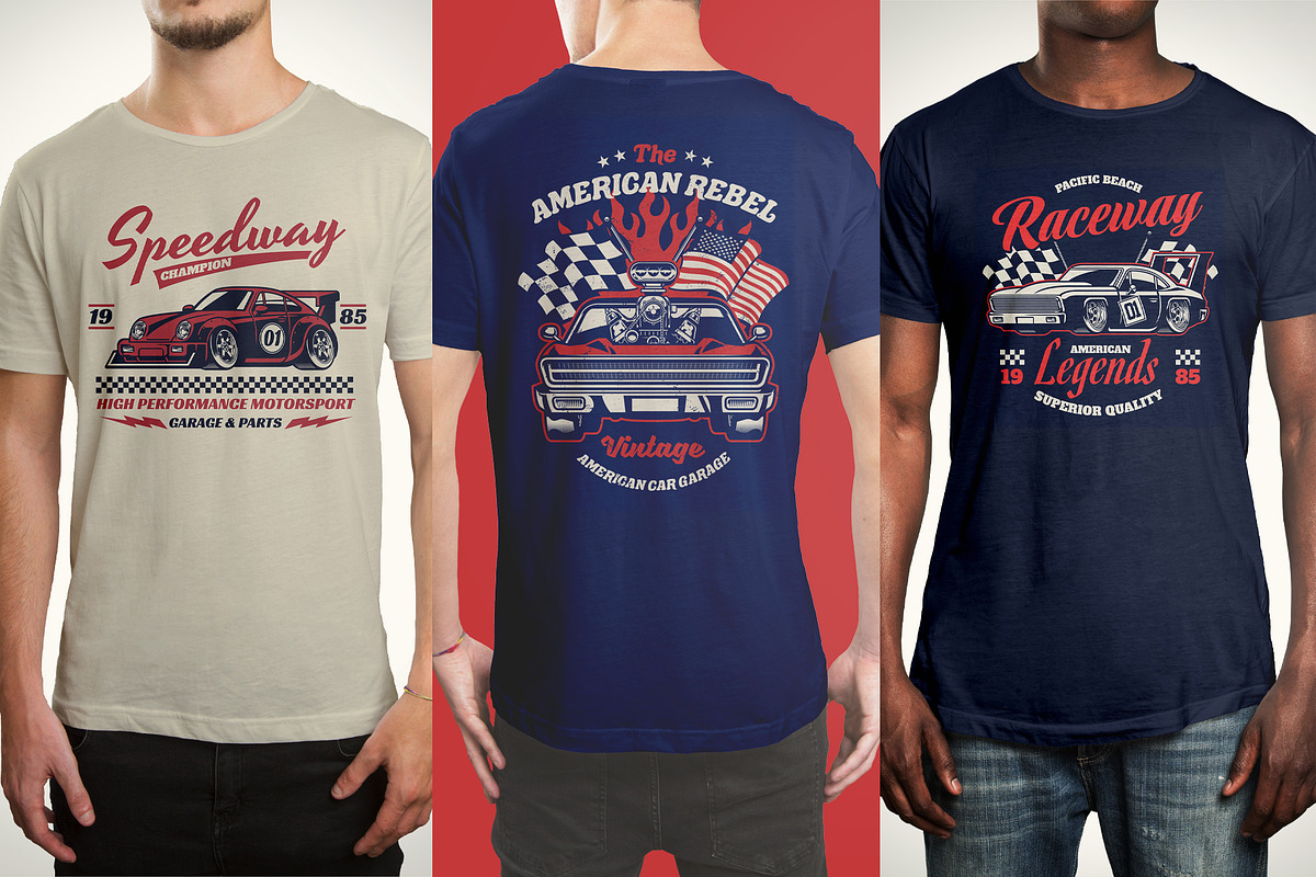 Racing Car T-shirt Design Collection, an Object Graphic by bazzier_graphik