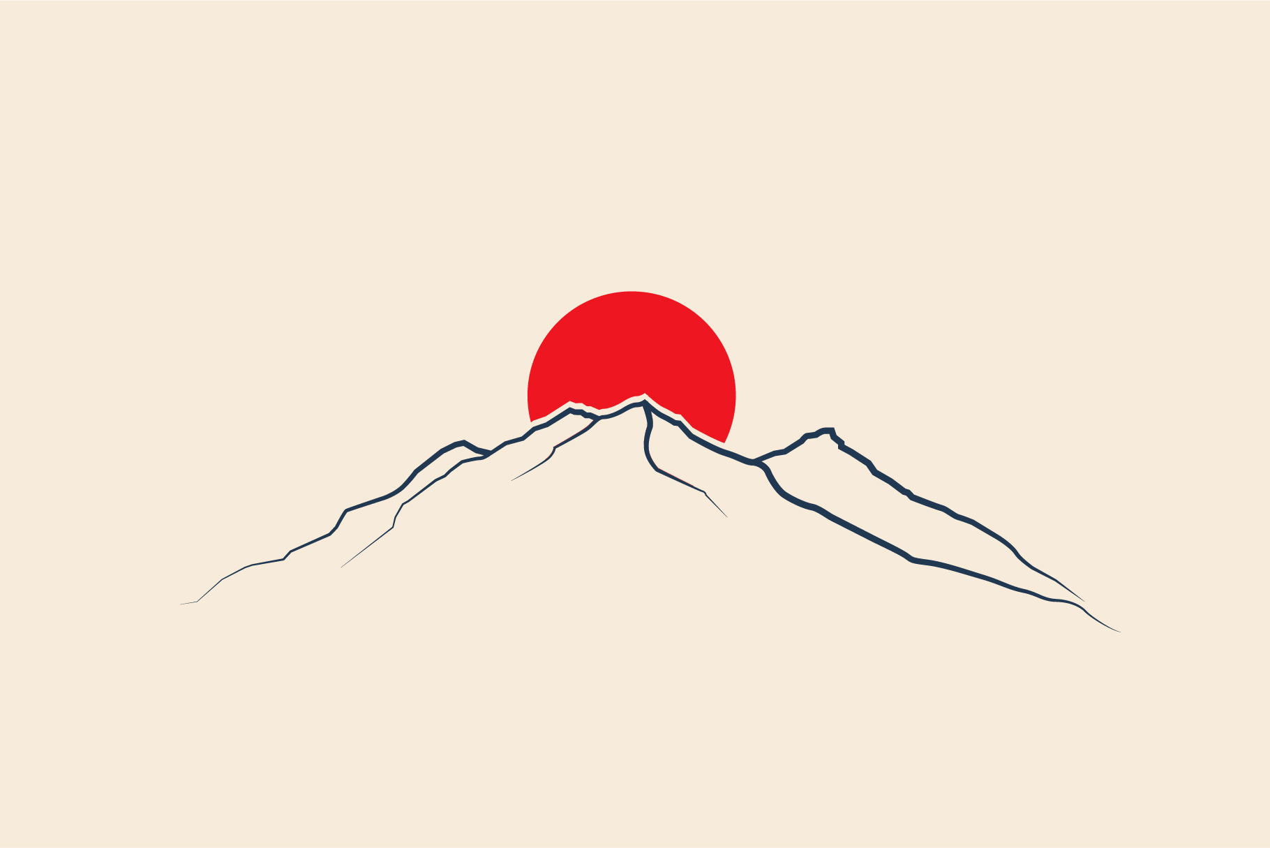 Red sun above mountains line, an Illustration by Crafter