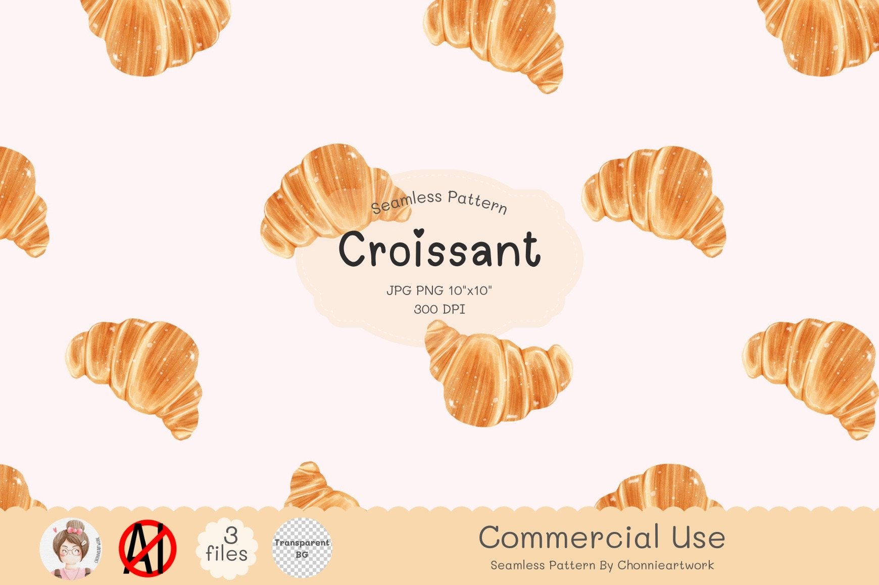 Croissant Seamless Pattern, a Pattern Graphic by Chonnieartwork
