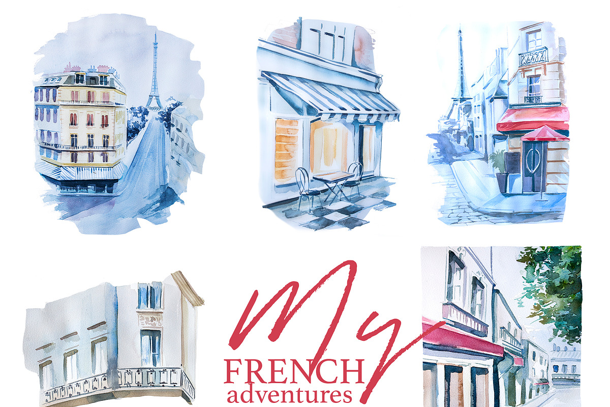 Watercolor French Adventures Clipart, a Person Illustration by ...
