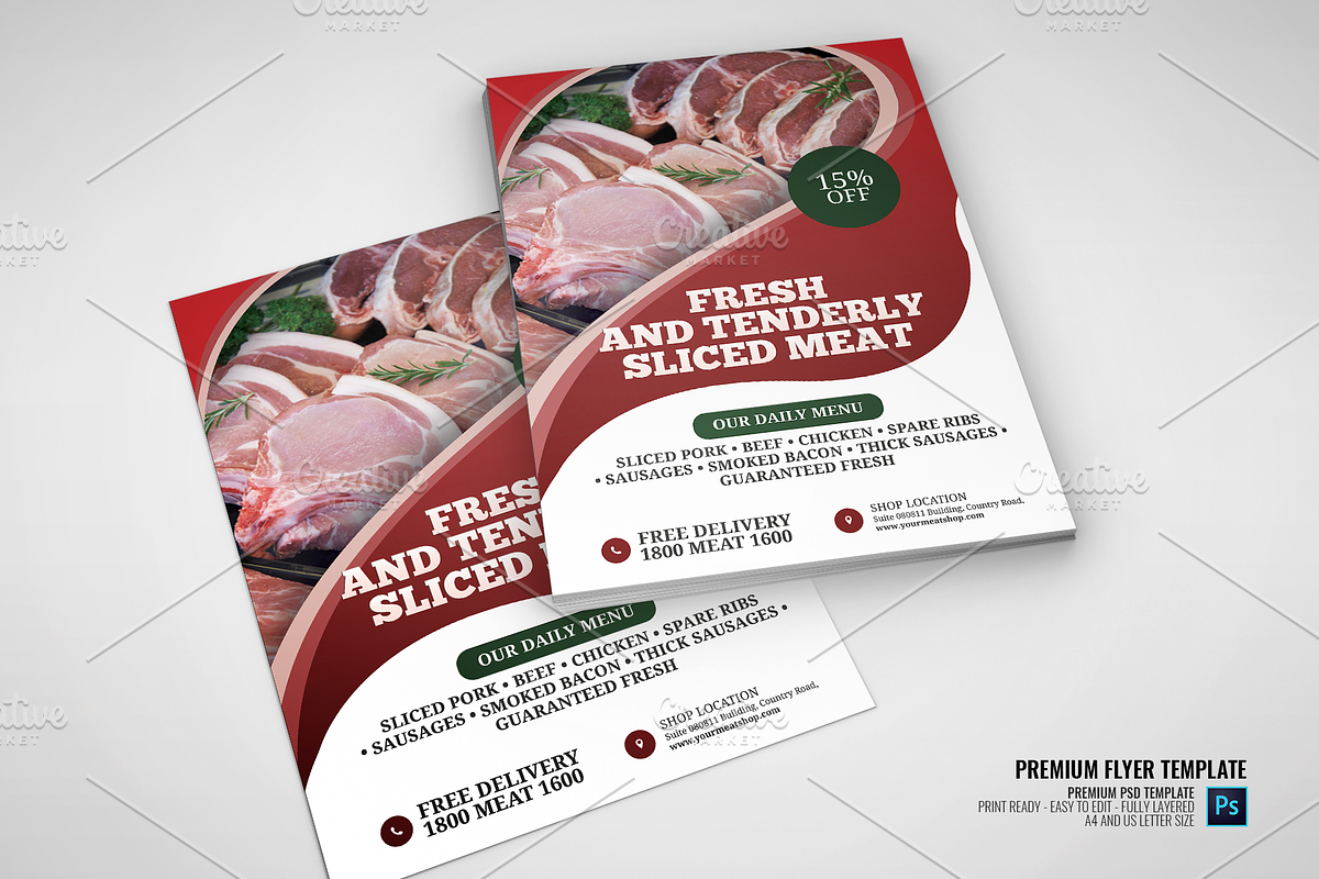Butcher Shop and Services Flyer, a Flyer Template by PSDPixel